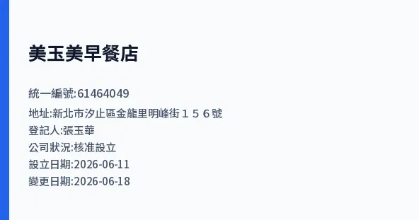 美玉美早餐店的照片-統編 61464049(新北市) 公司登記資料與營業項目詳細圖表