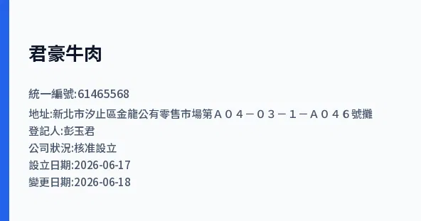 君豪牛肉的照片-統編 61465568(新北市) 公司登記資料與營業項目詳細圖表