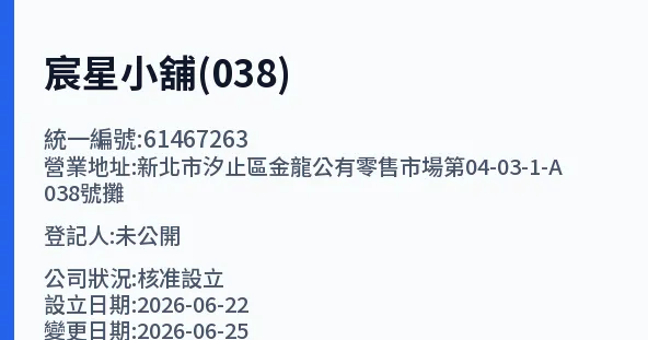 宸星小舖(038)的照片-統編 61467263(新北市) 公司登記資料與營業項目詳細圖表