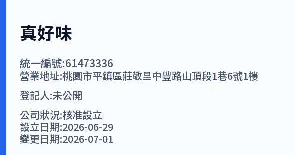 真好味的照片-統編 61473336(桃園市) 公司登記資料與營業項目詳細圖表