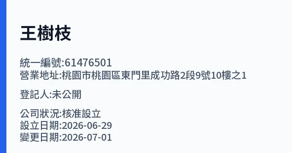 王樹枝的照片-統編 61476501(桃園市) 公司登記資料與營業項目詳細圖表