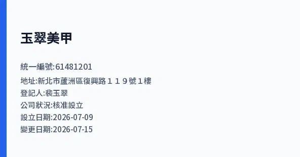 玉翠美甲的照片-統編 61481201(新北市) 公司登記資料與營業項目詳細圖表