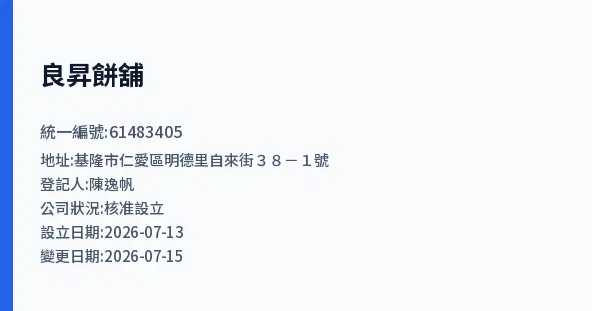 良昇餅舖的照片-統編 61483405(基隆市) 公司登記資料與營業項目詳細圖表
