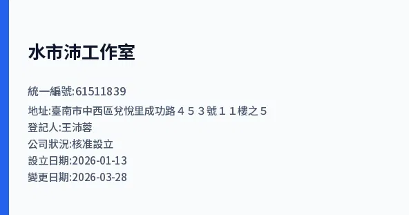 水市沛工作室的照片-統編 61511839(臺南市) 公司登記資料與營業項目詳細圖表