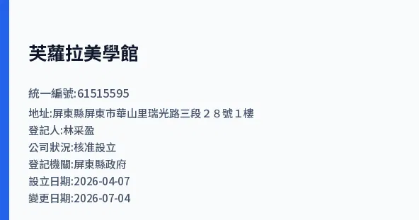 芙蘿拉美學館的照片-統編 61515595(屏東縣) 公司登記資料與營業項目詳細圖表