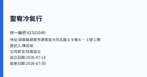 聖宥冷氣行的照片-統編 61521040(屏東縣) 公司登記資料與營業項目詳細圖表