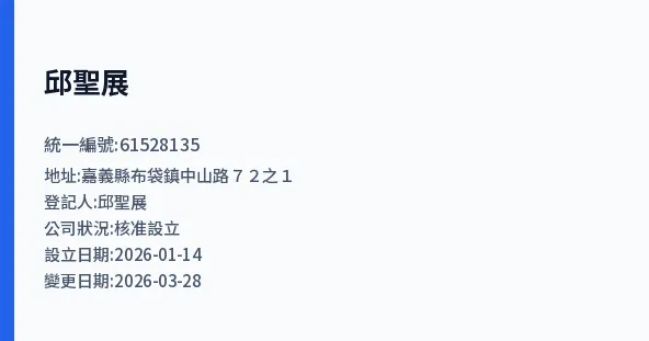 邱聖展的照片-統編 61528135(嘉義縣) 公司登記資料與營業項目詳細圖表