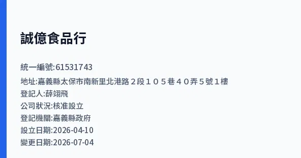 誠億食品行的照片-統編 61531743(嘉義縣) 公司登記資料與營業項目詳細圖表