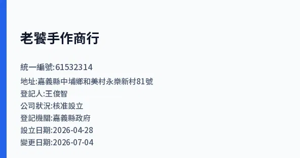 老饕手作商行的照片-統編 61532314(嘉義縣) 公司登記資料與營業項目詳細圖表
