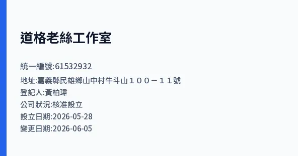 道格老絲工作室的照片-統編 61532932(嘉義縣) 公司登記資料與營業項目詳細圖表