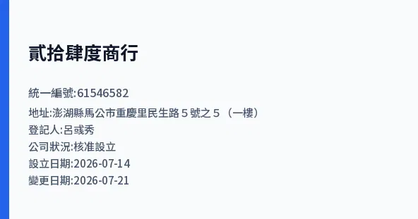 貳拾肆度商行的照片-統編 61546582(澎湖縣) 公司登記資料與營業項目詳細圖表