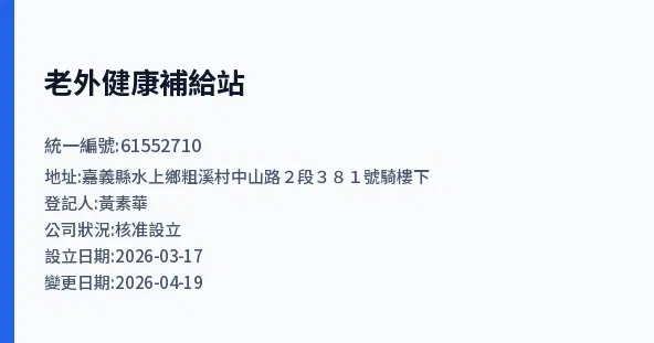 老外健康補給站的照片-統編 61552710(嘉義縣) 公司登記資料與營業項目詳細圖表