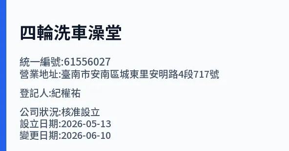 四輪洗車澡堂的照片-統編 61556027(臺南市) 公司登記資料與營業項目詳細圖表