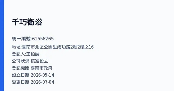 千巧衛浴的照片-統編 61556265(臺南市) 公司登記資料與營業項目詳細圖表