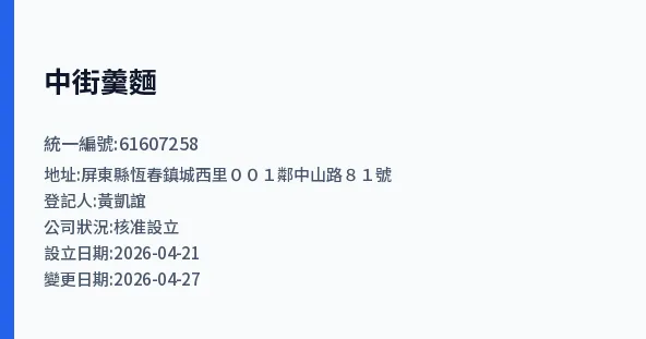 中街羹麵的照片-統編 61607258(屏東縣) 公司登記資料與營業項目詳細圖表