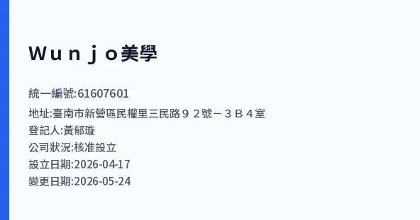Wunjo美學的照片-統編 61607601 公司登記資料與營業項目詳細圖表