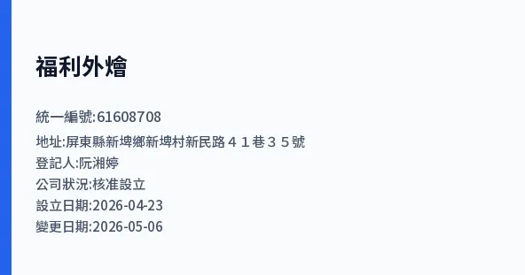 福利外燴的照片-統編 61608708(屏東縣) 公司登記資料與營業項目詳細圖表