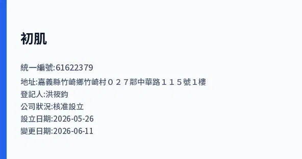 初肌的照片-統編 61622379(嘉義縣) 公司登記資料與營業項目詳細圖表