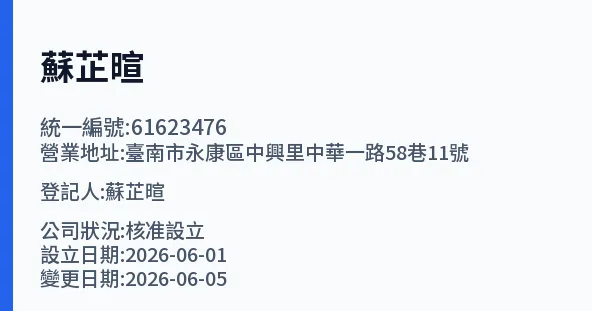 蘇芷暄的照片-統編 61623476(臺南市) 公司登記資料與營業項目詳細圖表