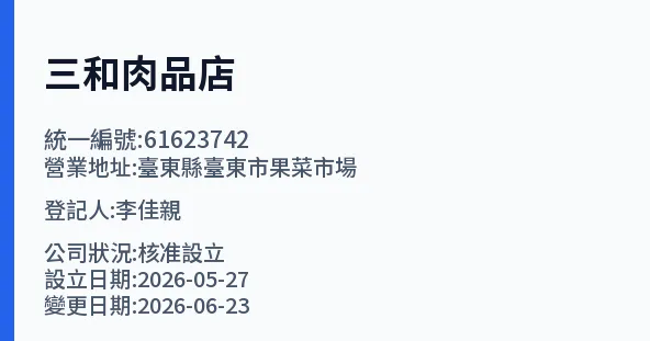 三和肉品店的照片-統編 61623742(臺東縣) 公司登記資料與營業項目詳細圖表