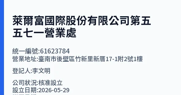 萊爾富國際股份有限公司第五五七一營業處的照片-統編 61623784(臺南市) 公司登記資料與營業項目詳細圖表