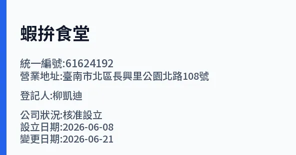 蝦拚食堂的照片-統編 61624192(臺南市) 公司登記資料與營業項目詳細圖表