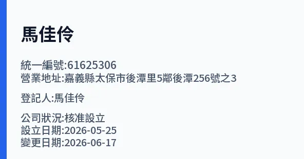 馬佳伶的照片-統編 61625306(嘉義縣) 公司登記資料與營業項目詳細圖表