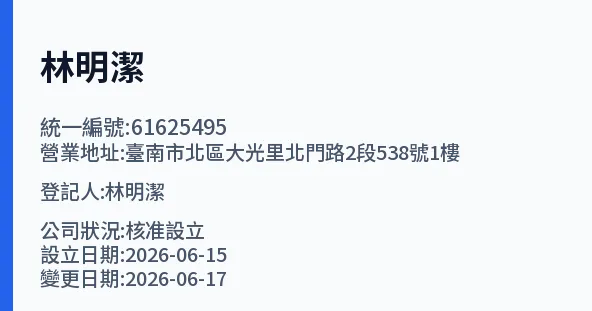 林明潔的照片-統編 61625495(臺南市) 公司登記資料與營業項目詳細圖表