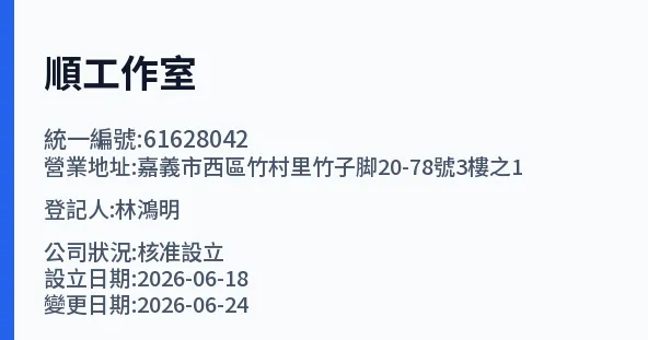 順工作室的照片-統編 61628042(嘉義市) 公司登記資料與營業項目詳細圖表