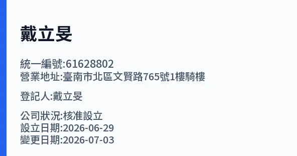 戴立旻的照片-統編 61628802(臺南市) 公司登記資料與營業項目詳細圖表