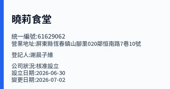 曉莉食堂的照片-統編 61629062(屏東縣) 公司登記資料與營業項目詳細圖表