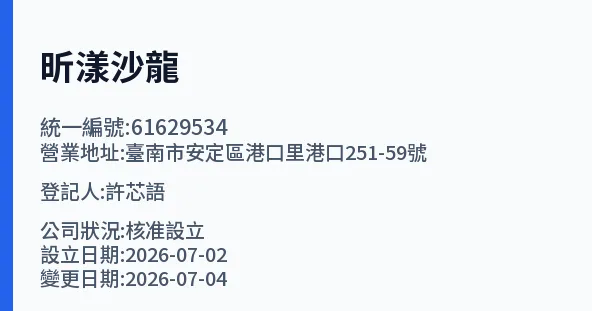 昕漾沙龍的照片-統編 61629534(臺南市) 公司登記資料與營業項目詳細圖表
