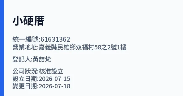 小硬厝的照片-統編 61631362(嘉義縣) 公司登記資料與營業項目詳細圖表