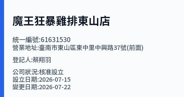 魔王狂暴雞排東山店的照片-統編 61631530(臺南市) 公司登記資料與營業項目詳細圖表