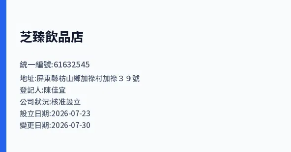 芝臻飲品店的照片-統編 61632545(屏東縣) 公司登記資料與營業項目詳細圖表