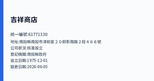 吉祥商店的照片-統編 61771330(南投縣) 公司登記資料與營業項目詳細圖表