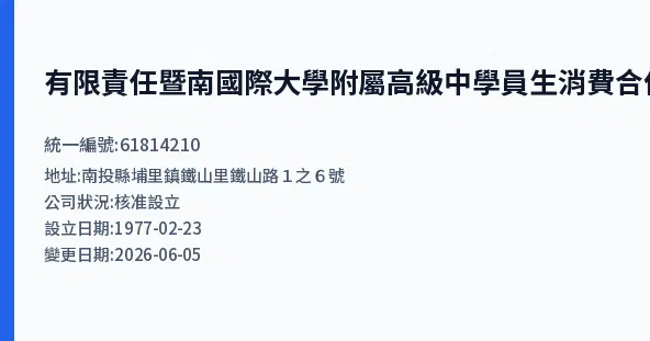 有限責任暨南國際大學附屬高級中學員生消費合作社的照片-統編 61814210(南投縣) 公司登記資料與營業項目詳細圖表