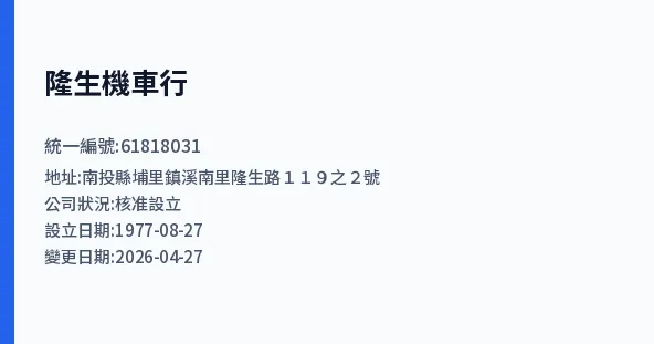 隆生機車行的照片-統編 61818031(南投縣) 公司登記資料與營業項目詳細圖表