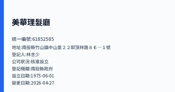 美華理髮廳的照片-統編 61852585(南投縣) 公司登記資料與營業項目詳細圖表