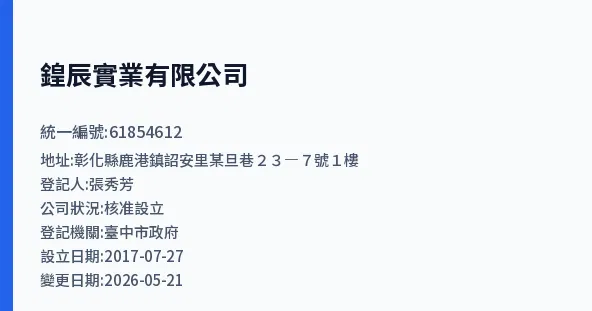 鍠辰實業有限公司的照片-統編 61854612(彰化縣) 公司登記資料與營業項目詳細圖表