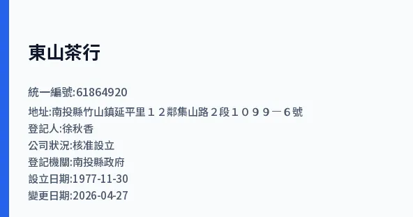 東山茶行的照片-統編 61864920(南投縣) 公司登記資料與營業項目詳細圖表