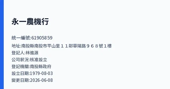 永一農機行的照片-統編 61905859(南投縣) 公司登記資料與營業項目詳細圖表