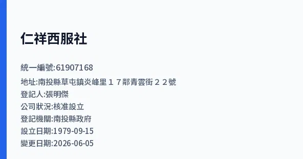 仁祥西服社的照片-統編 61907168(南投縣) 公司登記資料與營業項目詳細圖表