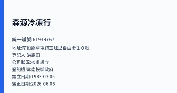 森源冷凍行的照片-統編 61939767(南投縣) 公司登記資料與營業項目詳細圖表