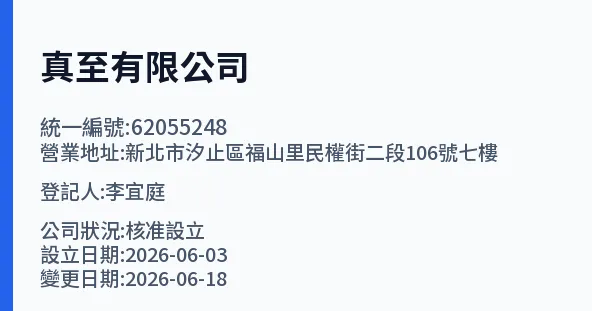 真至有限公司的照片-統編 62055248(新北市) 公司登記資料與營業項目詳細圖表