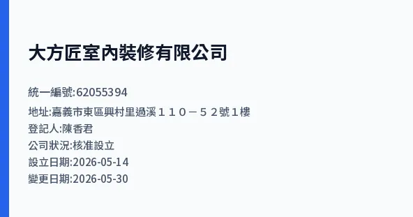 大方匠室內裝修有限公司的照片-統編 62055394(嘉義市) 公司登記資料與營業項目詳細圖表