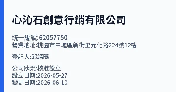 心沁石創意行銷有限公司的照片-統編 62057750(桃園市) 公司登記資料與營業項目詳細圖表
