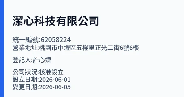 潔心科技有限公司的照片-統編 62058224(桃園市) 公司登記資料與營業項目詳細圖表