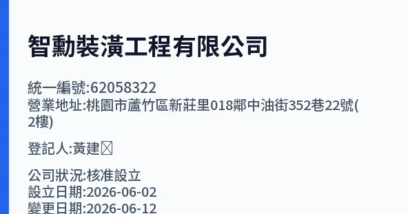 智勳裝潢工程有限公司的照片-統編 62058322(桃園市) 公司登記資料與營業項目詳細圖表
