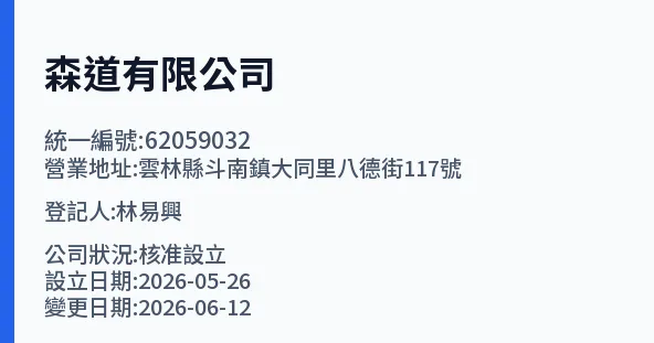 森道有限公司的照片-統編 62059032(雲林縣) 公司登記資料與營業項目詳細圖表